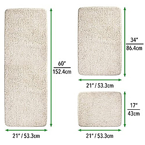 mDesign Non-Slip Microfiber Polyester Rectangular Spa Mat/Bath Rugs, Plush Heathered Water Absorbent Accent Rug for Bathroom Vanity, Bathtub/Shower, Machine Washable, Set of 3 - Linen/Tan