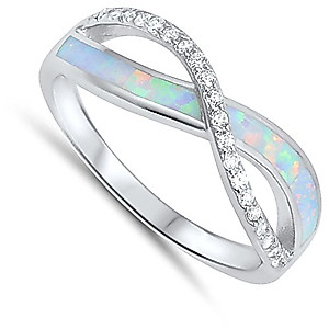 White CZ White Simulated Opal Infinity Ring New .925 Sterling Silver Band Size 10
