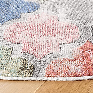 Safavieh Phoenix Collection 6'7" Round Blue/Red PHX531D Boho Trellis Non-Shedding Area Rug