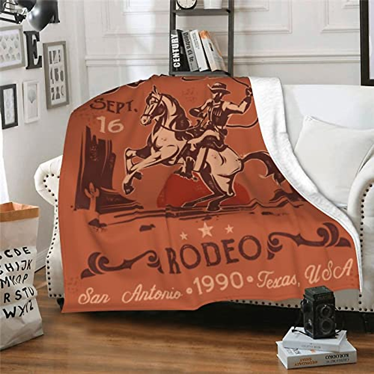 Vintage Western Cowboy Riding Horse Soft Throw Blanket All Season Microplush Warm Blankets Lightweight Tufted Fuzzy Flannel Fleece Throws Blanket for Bed Sofa Couch 60"x50"