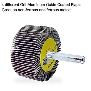 M-jump 12 Pcs 2”X 1” X1/4” Flap Wheels Set –3 pcs Of Each 40 60 80 and 120 Grits Aluminum Oxide for Remove Rust and Weld Burr – 1/4 Shank Fits All Drills