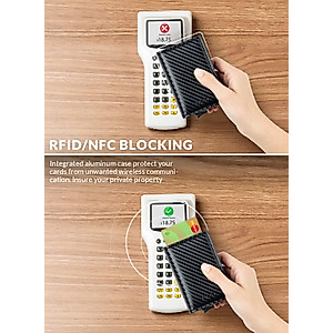 VULKIT Pop Up Wallet Automatic Leather Slim Credit Card Holder RFID Blocking Metal Double Card Case for Men and Women Carbon Fiber Black