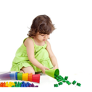 Skoolzy Language Rainbow Counting Bears, Matching Sorting Cups with Scoop Tongs 114pc Set - Teddy Bear Math Manipulatives for Toddlers - Sensory Toys - Fine Motor Skills Toys for Age 3+