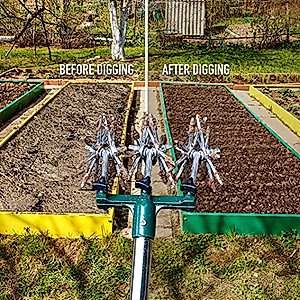Altdorff Rotary Cultivator Set, 25"-63" Adjustable Gardening Rotary Tiller and Hand-Held Garden Cultivator swith Aluminum Detachable Tines, Reseeding Grass or Soil Mixing
