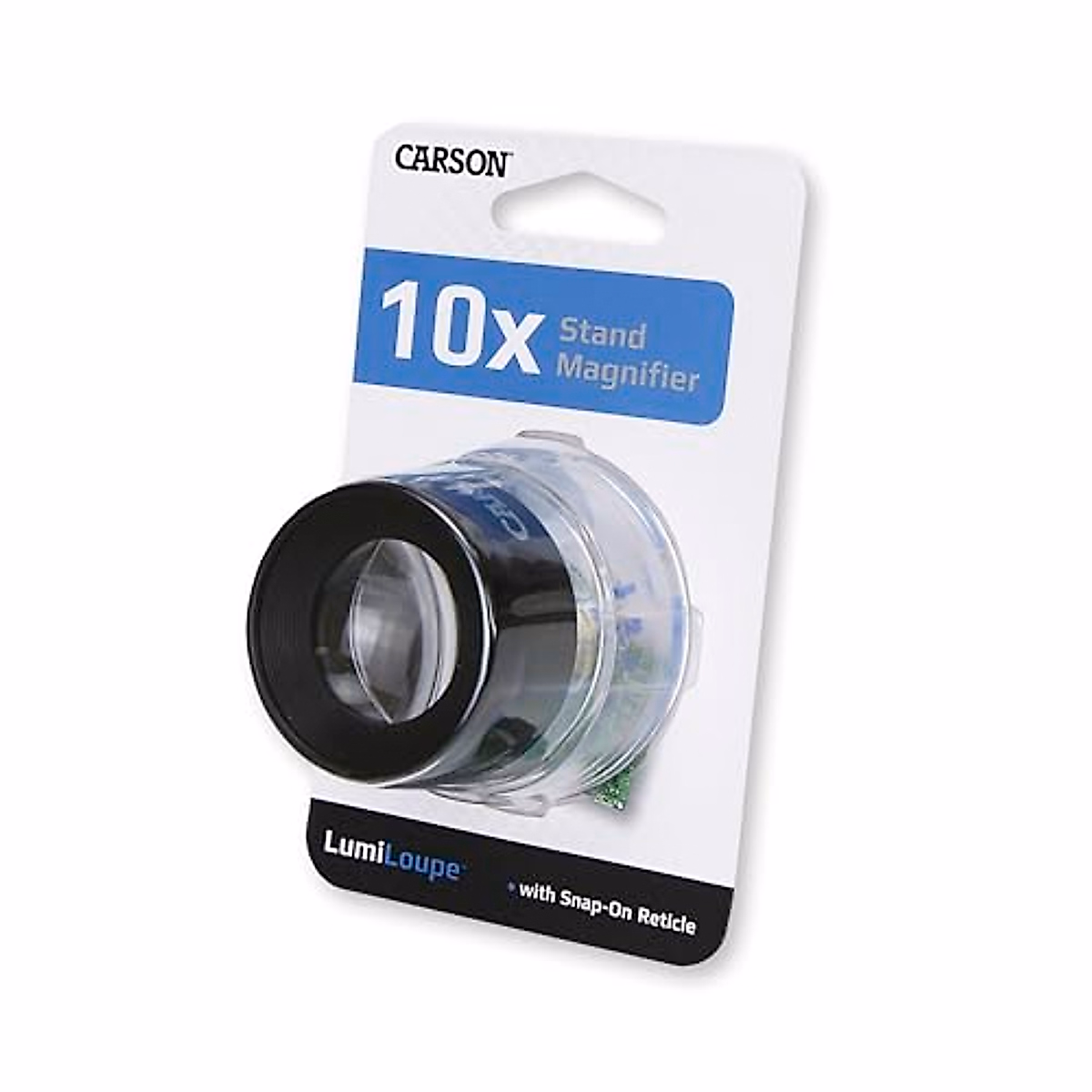 Carson LumiLoupe 10x Power Pre-Focused Stand Magnifier With Dual Lens and Snap-On Reticle (LL-20)