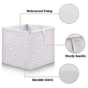 Kigai Cute Paws Cat Storage Bin Closet Organizers Collapsible Toy Storage Cube for Home Organization Shelf Store Bins Container, 11" x 11" x 11"