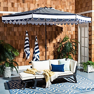 Safavieh PAT8111C Outdoor Vienna Navy and White 11-Foot Round Crank UV Protected Umbrella