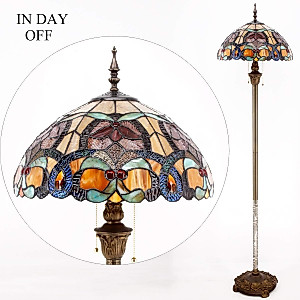 WERFACTORY Tiffany Floor Lamp Orange Liaison Stained Glass Standing Reading Light 16X16X64 Inches Antique Pole Corner Lamp Decor Bedroom Living Room Home Office S617 Series