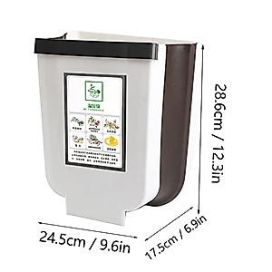 CHICIRIS Kitchen Folding Trash Can, Hanging Kitchen Trash Can, Collapsible Hanging Kitchen Waste Bin 9L Plastic Kitchen Folding Trash Can with Fixing Bracket for Bedroom Office (Coffee)