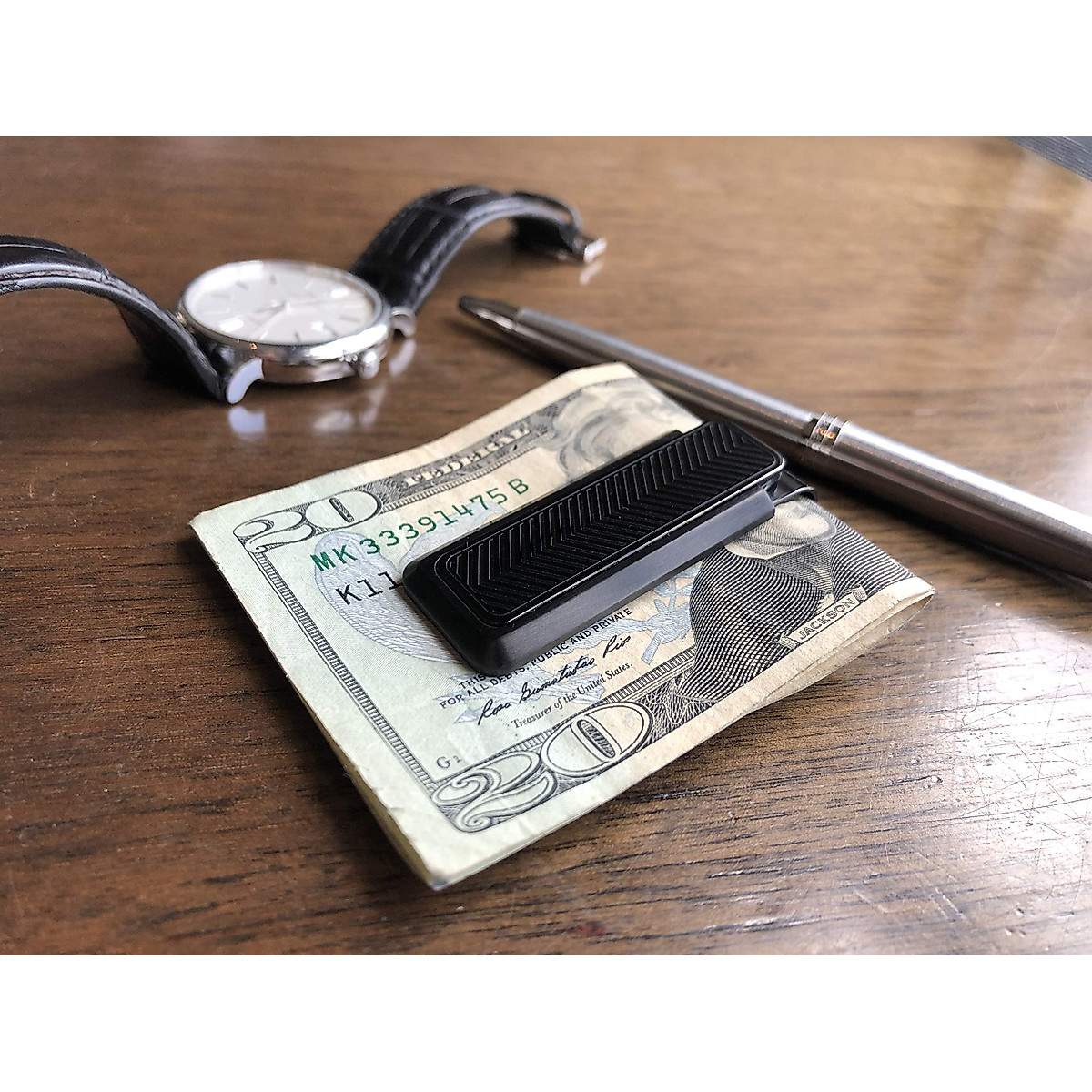 M-Clip Stainless Steel Blackout Money Clip (Chevron) - Cash and Credit Card Holder for Men - Minimalist Slim Wallet Alternative