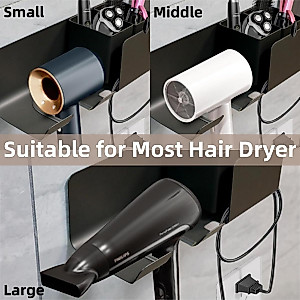 7WJUIRE Hair Dryer Holder Wall Mounted Universal Hair Dryer Holder,Self Adhesive Blow Dryer Holder Compatible with Most Hair Dryers for Bathroom,Gray