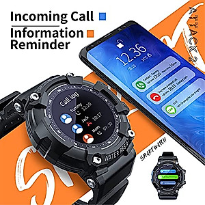 JZ&TS LOKMAT Attack 2 Smart Watch,Touch Screen Smartwatch,Fitness Trackers with Heart Rate Monitor,Waterproof IP68 Activity Trackers,Smart Watch for Men Women for iPhone Android (Black)