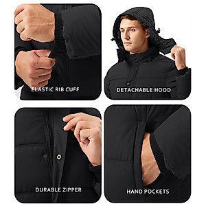 GGleaf Men's Hooded Winter Coat Warm Puffer Jacket Thicken Quilted Jacket Large Black