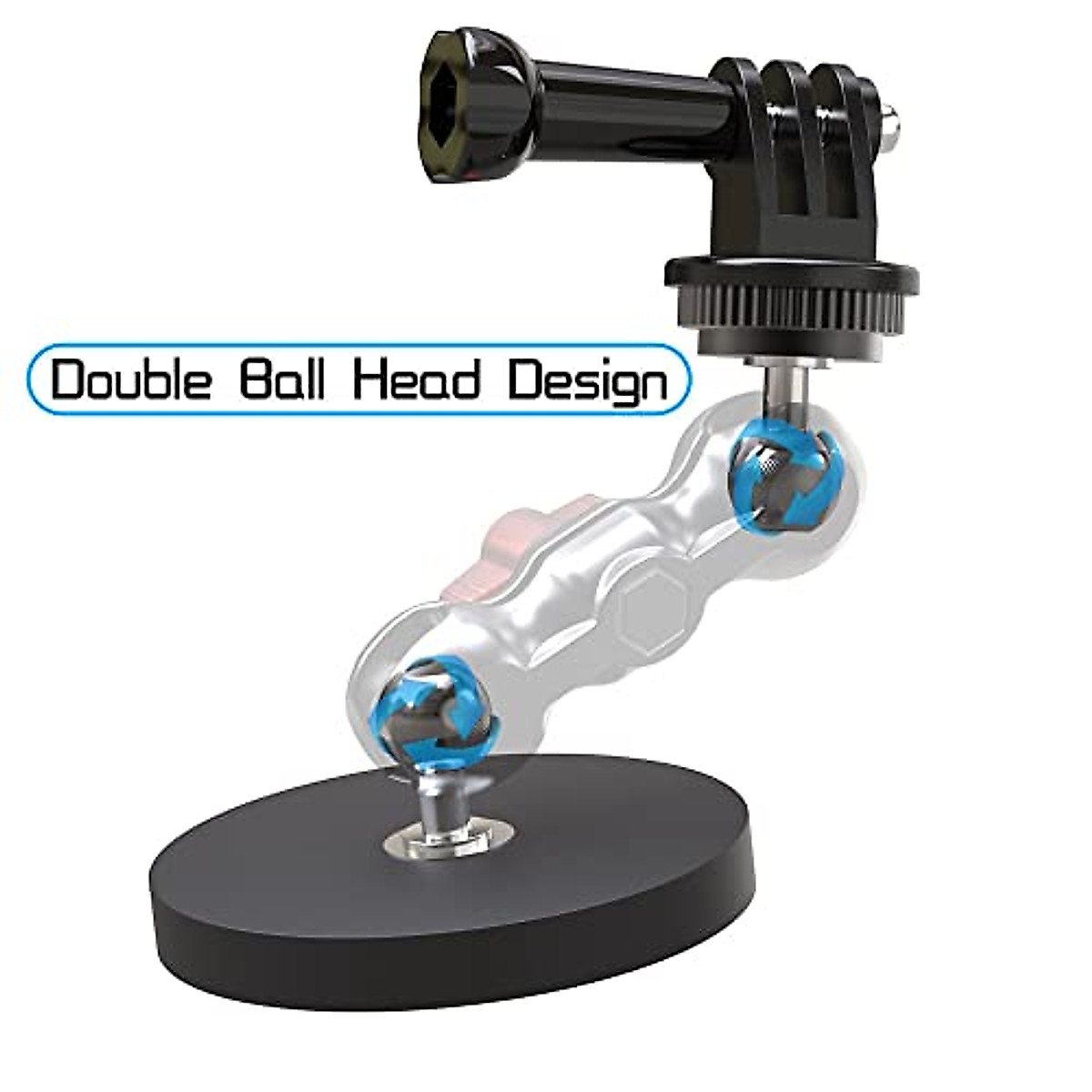 SUREWO Magnetic Camera Mount with Mini Universal Head, Magnetic Mount Base Stand with 1/4"-20 Thread Compatible with GoPro Hero 12 11 10 9 8 7 6 5 Black,D JI Osmo Action 4/3,AkASO and More