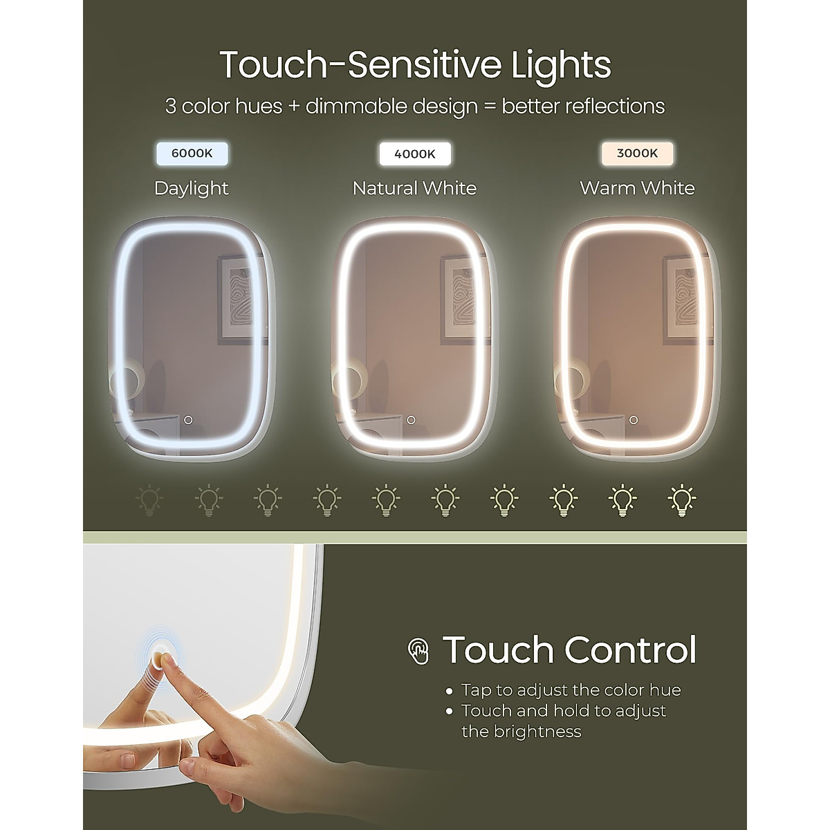 VASAGLE Medicine Cabinet with Mirror and Lights, Wall-Mounted Bathroom Wall Cabinet with Charging Station, 2 AC Outlets, 2 USB-A Ports, Rounded Rectangle, Adjustable Shelf, Black UBBK127B02