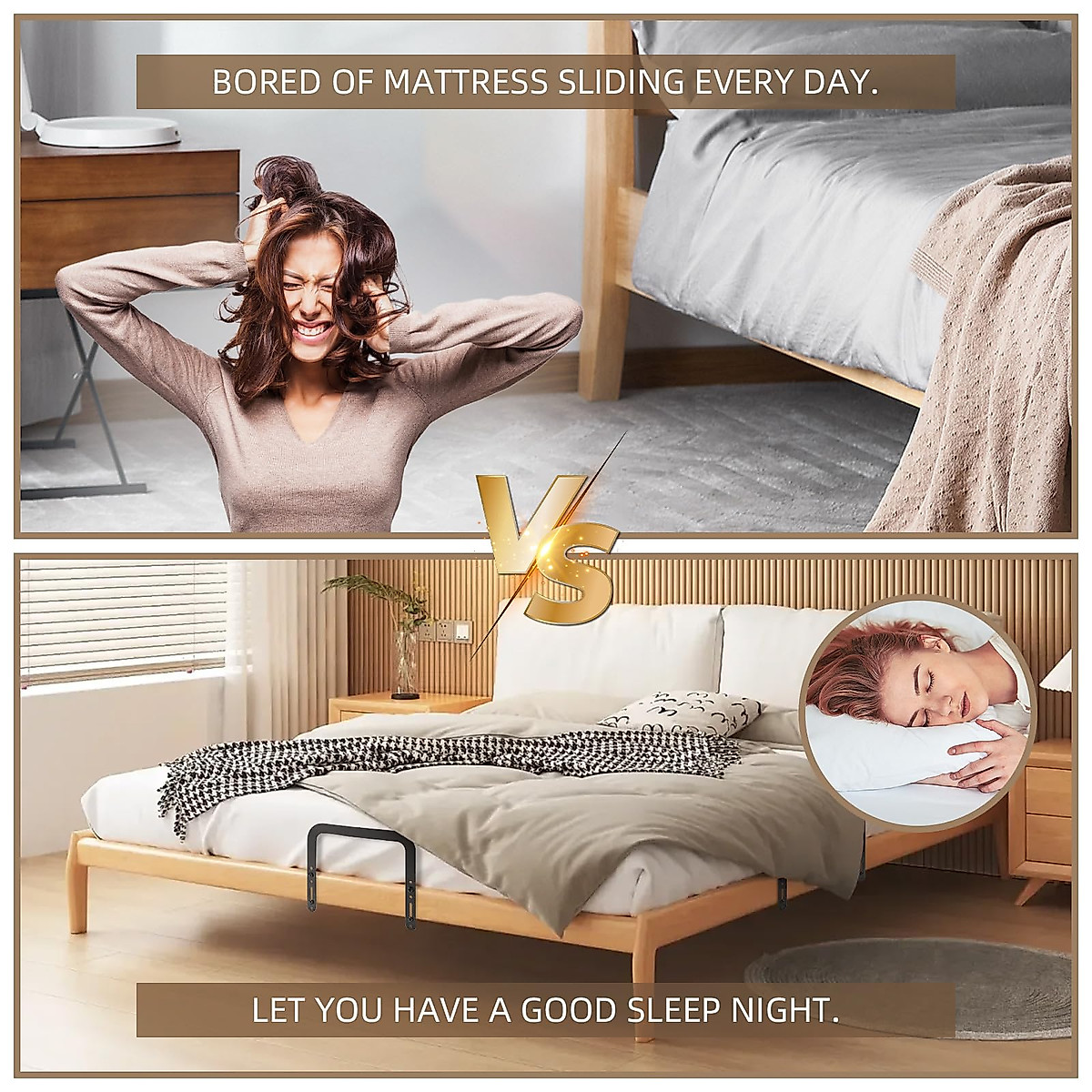 Rasugarlary Mattress Retainer Bar Keep Mattress Stopper from Sliding, 12 Pcs Adjustable Non Slip Mattress Slide Stoppers Holder in Place Metal Mattress Gripper, Black