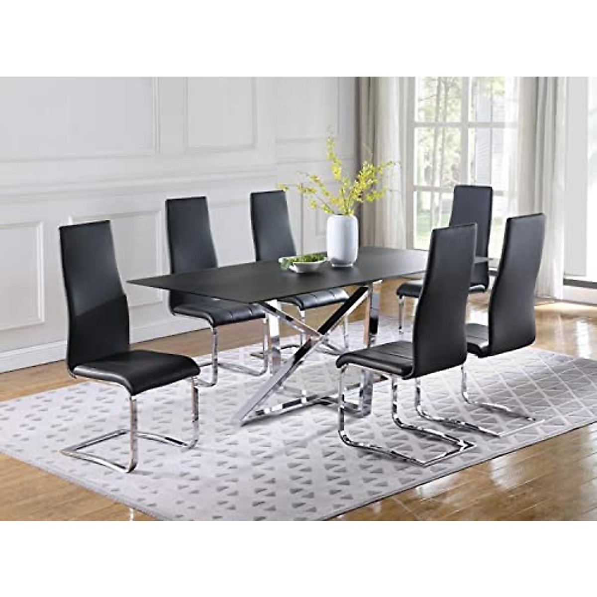 Coaster Home Furnishings Wexford Upholstered Dining Chairs, Black and Chrome (Set of 4), 19.75"D x 17"W x 16.25"H (100515BLK)