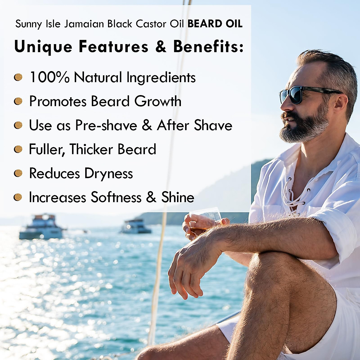 Sunny Isle Jamaican Black Castor Oil Beard Oil 4oz | Conditioning Growth Oil for Thicker Facial Hair | Softens, Strengthens Beards & Mustaches | Hydrates Skin