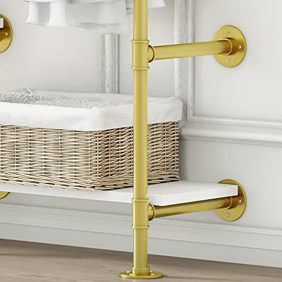 HEONITURE Gold Clothing Rack with 3-Tier Shelves, Multi-Purpose Heavy Duty Industrial Pipe Clothes Rack, Wall Mounted Garment Hanging Rods for Closet and Bedroom (Gold)