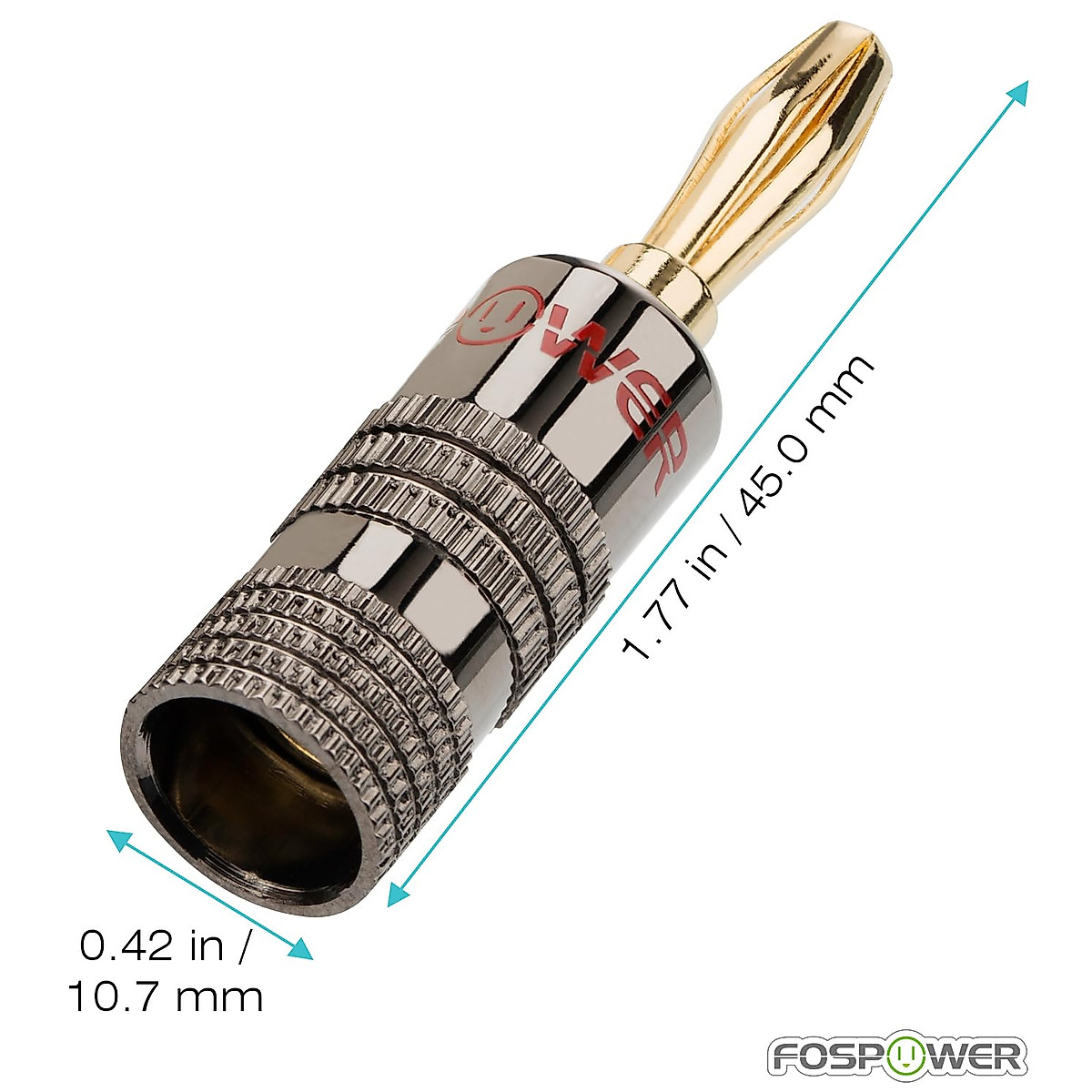 FosPower Banana Plugs 2 Pairs / 4 pcs, Closed Screw 24K Gold Plated Banana Speaker Plug Connectors for Speaker Wire, Wall Plate, Home Theater, Audio/Video Receiver, Amplifiers and Sound Systems