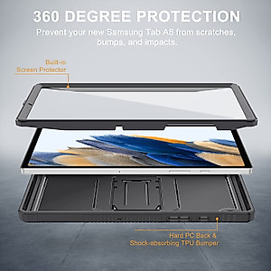 Soke Galaxy Tab A8 Case 10.5 Inch (SM-X200/X205/X207), with Built-in Screen Protector, Rugged Full Body Protective Case for 2022 Samsung Galaxy Tab A8 10.5(Black)