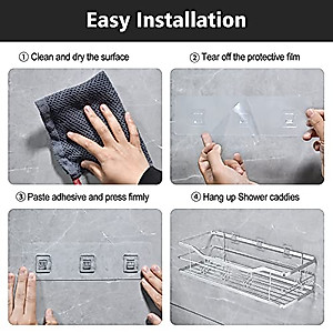 4 Pack Shower Caddy Basket Shelf with Soap Holder, No drilling Shower Organizer with 14 Hooks for Hanging Sponge, Towels or Razor, Rustproof Shower Shelves for Bathroom, Kitchen, Toilet, Power Room