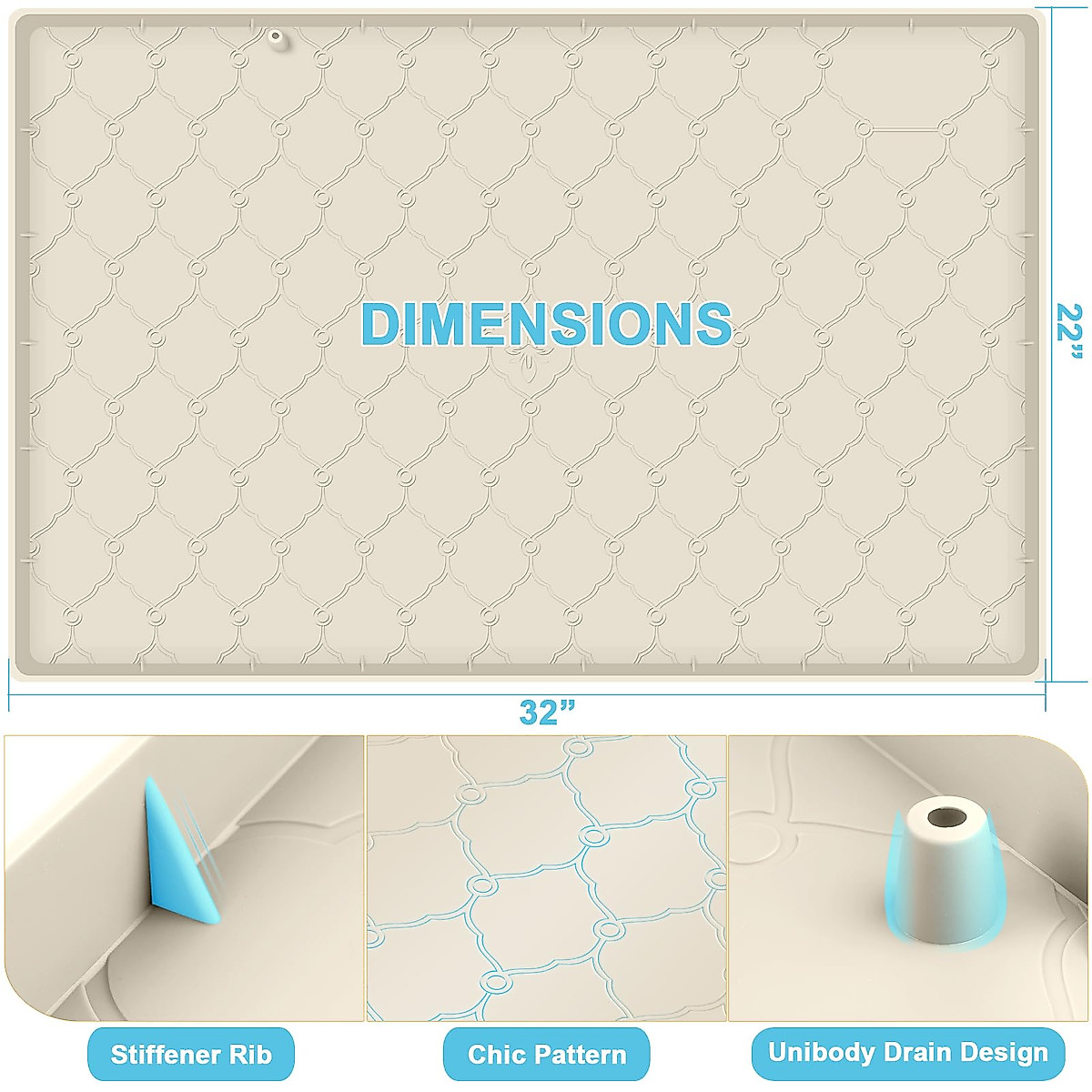 WowDay Under Sink Mat, 34”x22” Silicone Under Sink Mats for Kitchen Waterproof, Thick Under Sink Liner with Drain Hole, Bathroom Under Sink Tray, Undersink Mat Cabinet Protector for Leaks Spills