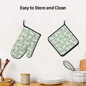 White Shepherd White German Shepherds Coffees Design Oven Mitts and Pot Holders,Cooking Gloves, Kitchen Counter Safe Trivet Mats,Heat Resistance