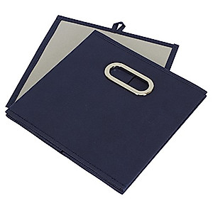 Household Essentials 5 Tier Storage Tower Metal, Grey Shelf – Black Frame, Ashwood & 81-1 Foldable Fabric Storage Bins | Set of 6 Cubby Cubes with Handles | Navy Blue, 6 lbs