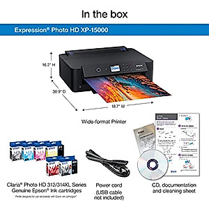 Epson Expression Photo HD XP-15000 Wide-Format Wireless Color Inkjet Printer with 6-Color Ultra HD Inks, Black - Print only - 2.4" LCD, 5760 x 1440 dpi, Auto 2-Sided Printing, Ethernet - DAODYANG
