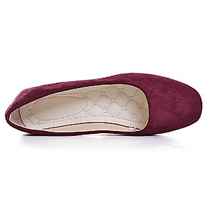 BOLOMEE Ladies Faux Suede Summer Casual Cute Dress Flats Outdoor Walking Shoes Wine Red US 9