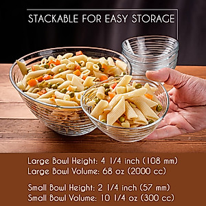 Volarium CRYSTALIA Mixing Bowl and Small Serving Bowls Set of 7, Clear European Glass Kitchen Prep Bowls, Great for Salad, Fruits, Sauce, Dipping, Dessert and Side Dishes, Stackable for Easy Storage