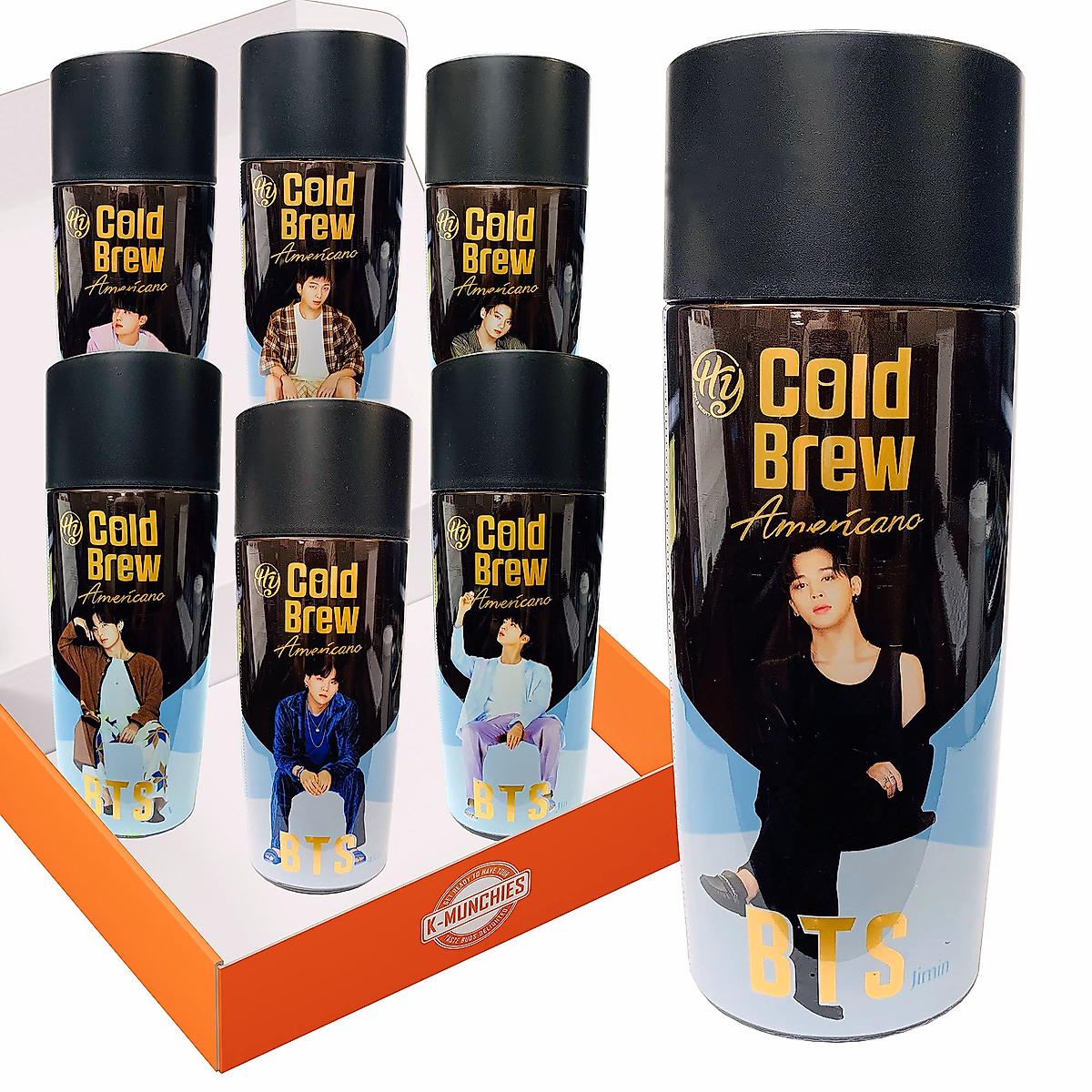 K-Munchies Paldo BTS Coffee - 7 x 270 mL BTS Cold Brew Coffee Americano Premium Package - Bottled Cold Coffee Drink - Instant Canned Coffee Cold Brew Beverages Featuring South Korea's Bangtan Boys