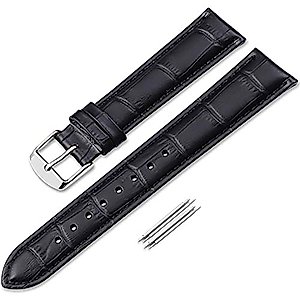 iStrap Leather Watch band Alligator Grain Calfskin Replacement Strap Stainless Steel Buckle Bracelet for Men Women-18mm 19mm 20mm 21mm 22mm 24mm-Black Brown