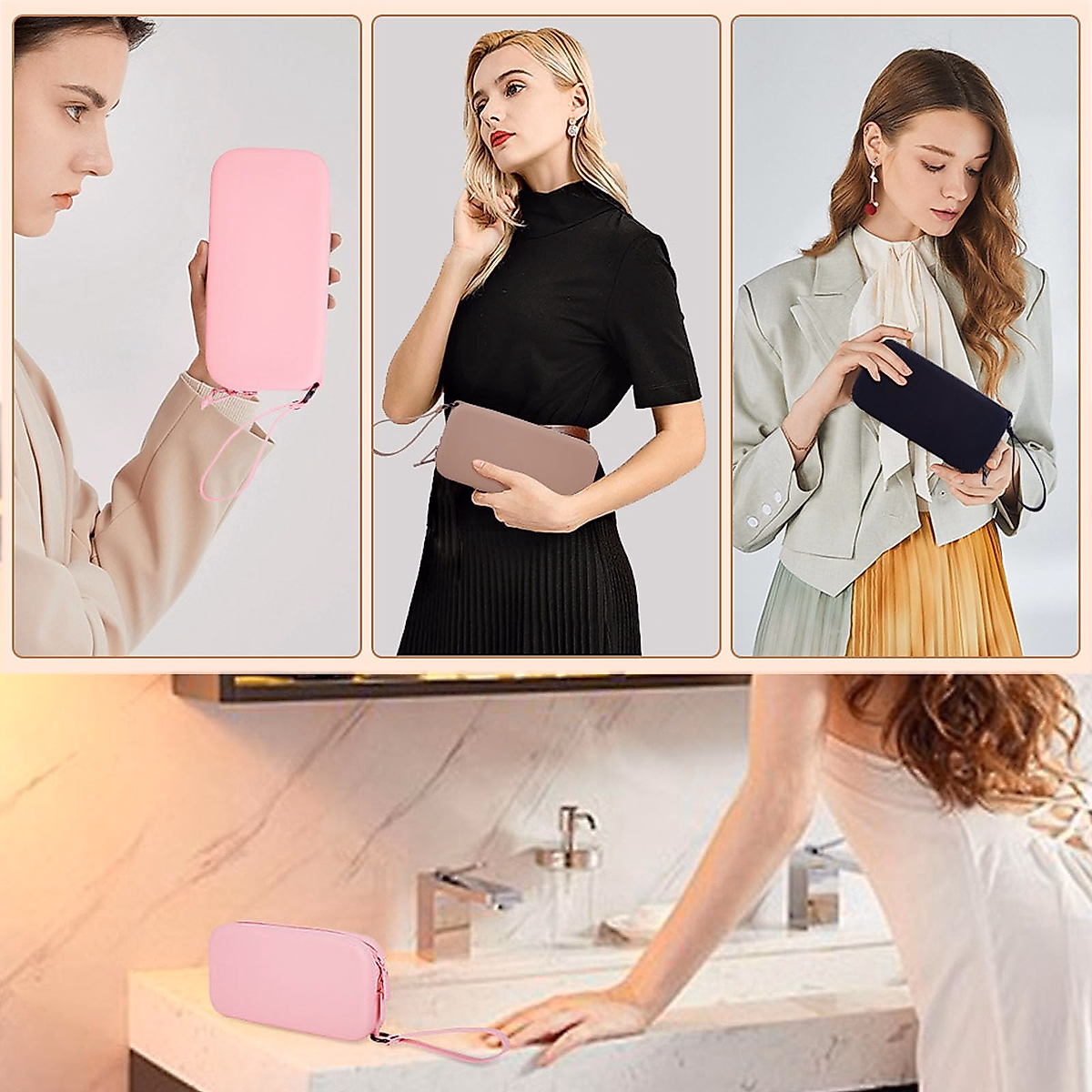 PONADA Silicone Makeup Bag - Travel Cosmetic Bags for Women,Waterproof Portable Pouch Toiletry Bag Make up Organizer with Double Zipper