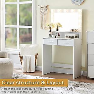 MIRROTOWEL Vanity Desk with Mirror and Lights, Dressing Table with Large Drawer, 2 Level Storage Dresser & 3 Lighting Modes Adjustable Brightness, Suitable for Bedroom