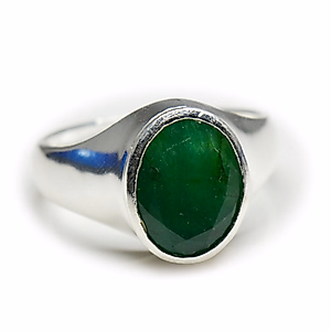 Jewelryonclick Natural 7 Carat Emerald Silver Rings for Women Bold Design with Bezel Setting in Size 4-13