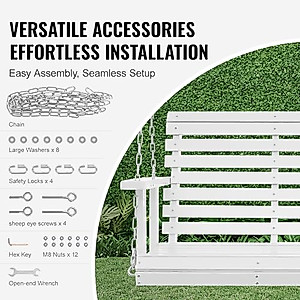 VEVOR Wooden Porch Swing 4.5 ft, Patio Bench Swing for Courtyard & Garden, Upgraded 880 lbs Strong Load Capacity, Heavy Duty Swing Chair Bench with Hanging Chains for Outdoors, White