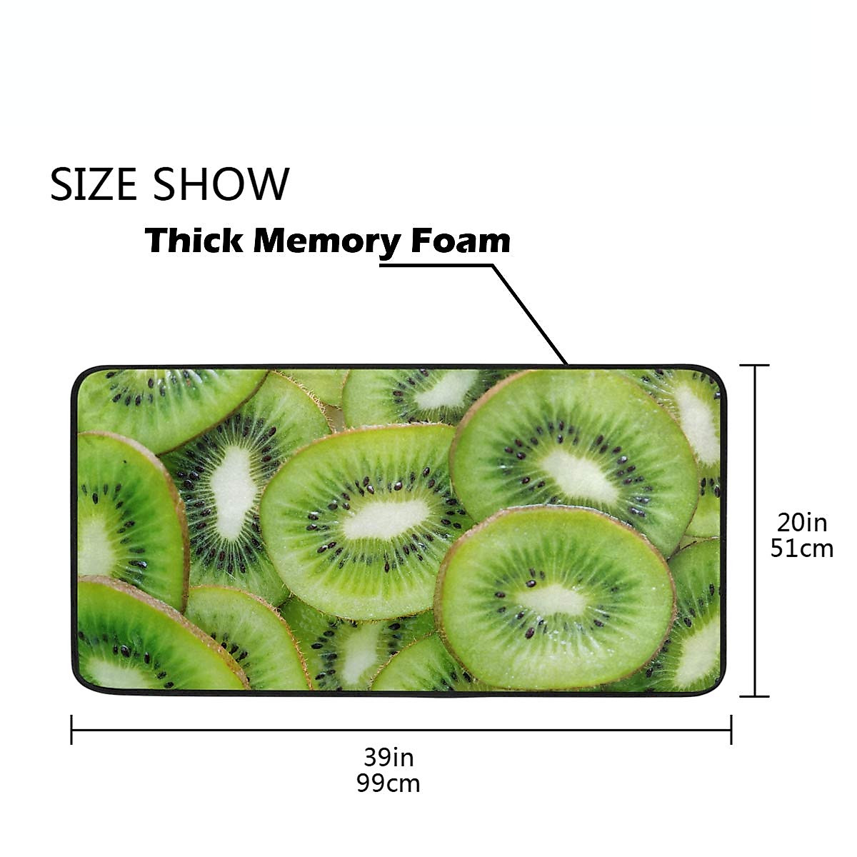 DOMIKING Kitchen Mat Floor Rug - Green Kiwi Fruit Non Slip Kitchen Mats Cushioned Washable Anti-Fatigue Office Chair Mat 20x20in for Home Decoration Bathroom Farmhouse