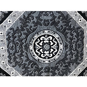 Carpet King Traditional Persian Oriental Octagon Area Rug Grey Black Silver Gray Design 101 (4 Feet X 4 Feet)