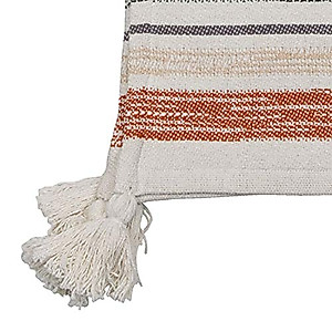 Foreside Home & Garden Multicolor Woven 50 x 60 inch Cotton Throw Blanket with Hand Tied Tassels, Orange, White
