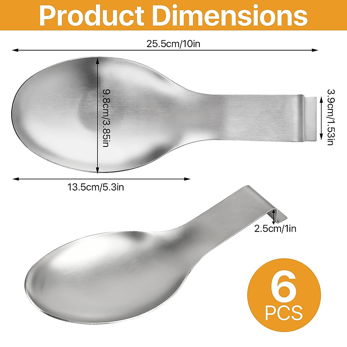 Lainballow 6 Pcs Stainless Steel Spoon Rest, Spatula Ladle Holder, Metal Utensil Rest, Silver Spatula Rest for Kitchen Countertop, Stove Top (Dishwasher Safe)