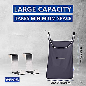 WENKO Laundry Hamper Bag Hanging, Over The Door Basket with Hooks for Bathroom, Closet, Space Saving Storage, Wall Mounted, 3.94 x 20.47 x 31.89 in, Gray