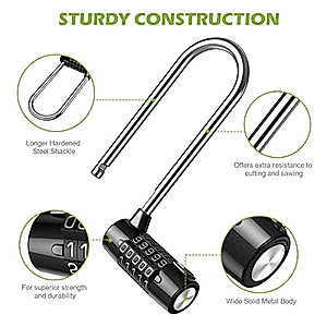 KeeKit 5 Digit Combination Padlock, 4.65 Inch Long Shackle Resettable Padlock, Lengthened Gym Lock Waterproof for School, Employee, Gym & Sports Locker, Gate, Case, Toolbox, Fence - Black