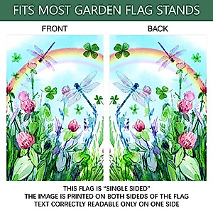 Texupday Clover Shamrock Floral Rainbow Dragonfly Decoration St.Patrick's Day Spring Vertical Garden Flag Farmhouse Holiday Party Outdoor Yard Banner 12" x 18"