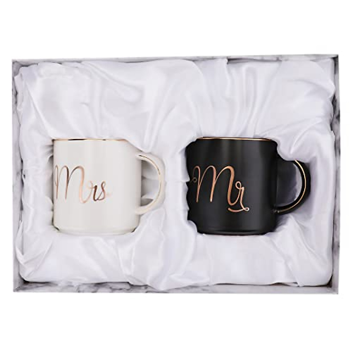 Yesland 12 oz Mr and Mrs Mug, Ceramic Coffee Mug for the Couple, Ideal Gift for Engagement, Anniversary, His and Hers, Bride and Groom, Valentines and Christmas Gifts - Set of 2 (Black & White)