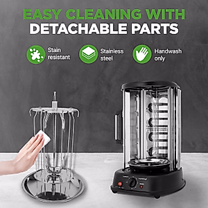 NutriChef Vertical Rotating Turkey & Shawarma Oven | Rotisserie, Shawarma, & Kebab Machine | Stain-Resistant, Energy-Efficient | Heat-Resistant Door | Includes Kebab Rack & 7 Skewers | Stainless Steel