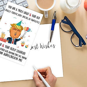 Missonemi Funny Trump 16th Birthday Card for Him Her, Humorous Donald 16th Birthday Card Gift for Son Daughter, 16 Year Old Birthday Decoration for Niece Nephew