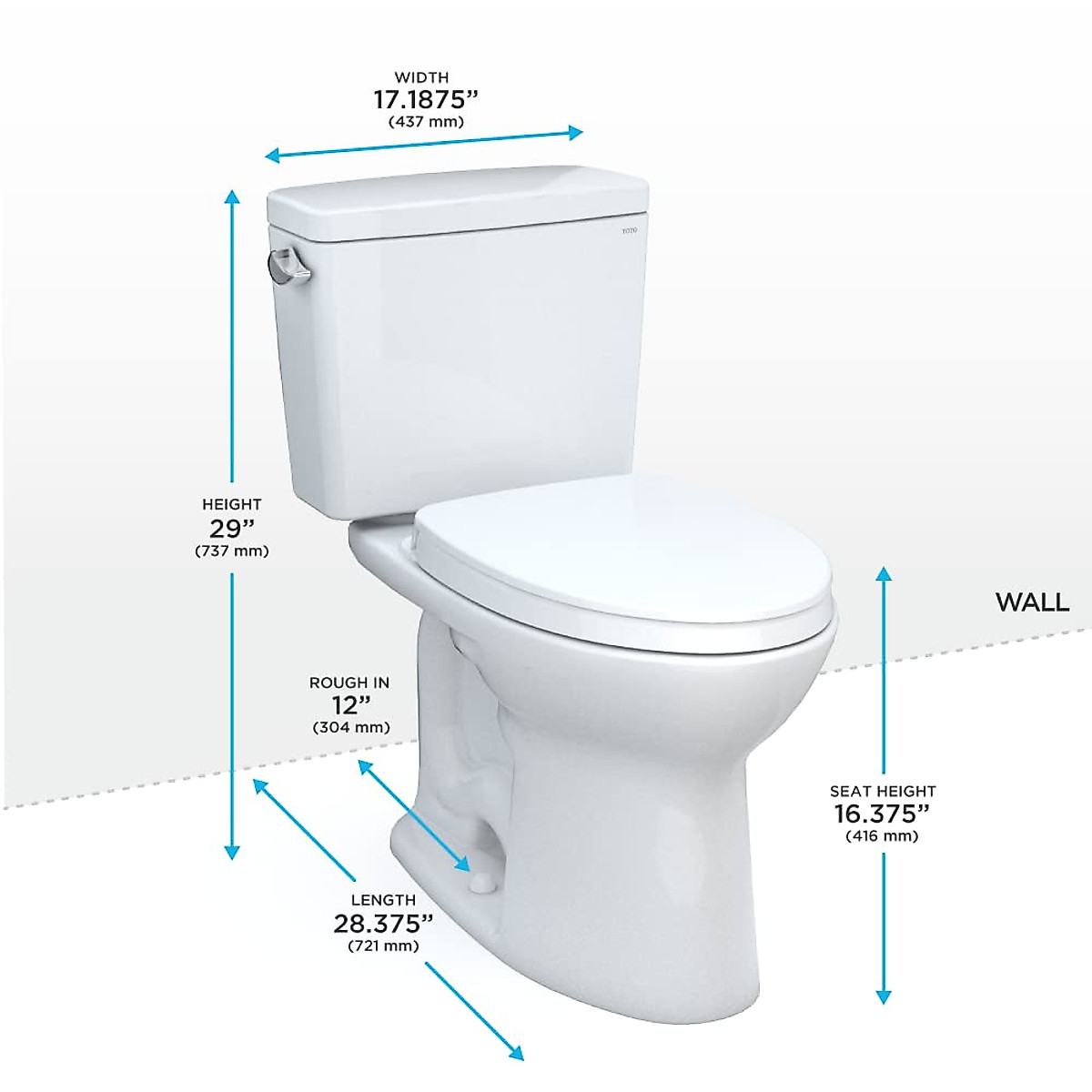TOTO Drake Two-Piece Elongated 1.6 GPF TORNADO FLUSH Toilet with CEFIONTECT and SoftClose Seat, WASHLET+ Ready, Cotton White - MS776124CSG#01