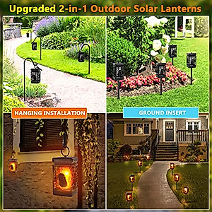 4 Pack Solar Outdoor Lights, AOUNQ 2 in 1 Flickering Flame Solar Hanging Lanterns Outdoor Christmas Decorations, Solar Christmas Lights Outdoor Waterproof LED Flame Lights for Garden Patio Yard Decor